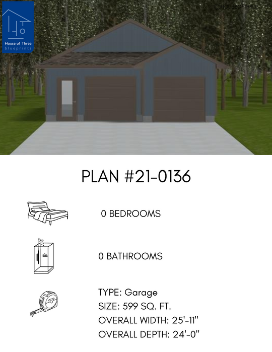 Plan #21-0136 | 2-Car Garage, Slab on Grade – House of Three