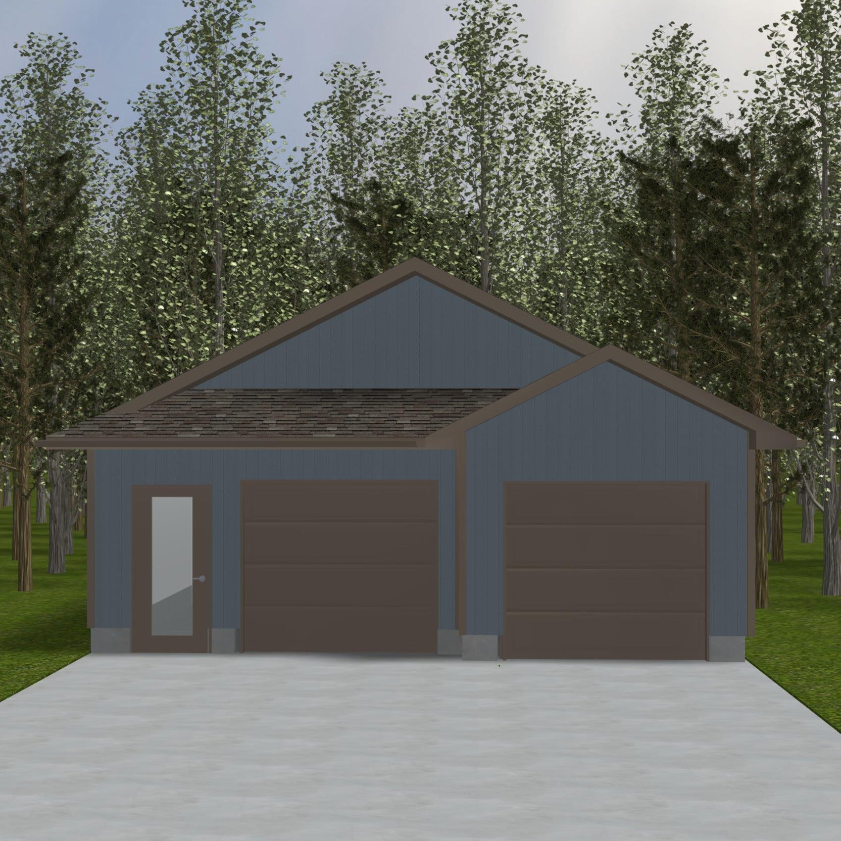 Plan #21-0136 | 2-Car Garage, Slab on Grade – House of Three